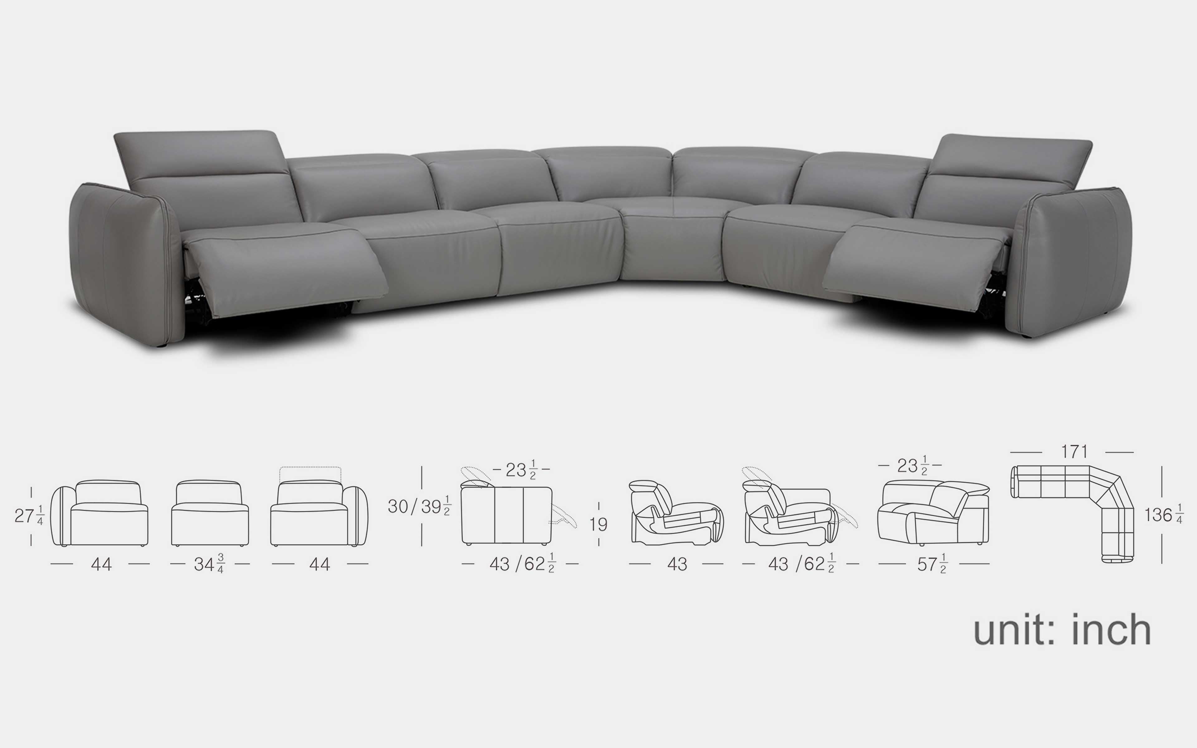 Snowdrop Modern Motion Reclining Sectional Sofa | Modern Power ...